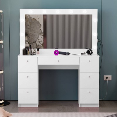 Boahaus Juliana Lighted Makeup Vanity With 7 Drawers Usb Ports And ...