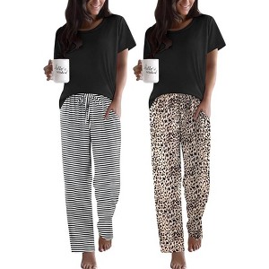 Ekouaer 2 Pack Pajamas Set Short Sleeve Sleepwear Top Pants Soft ...