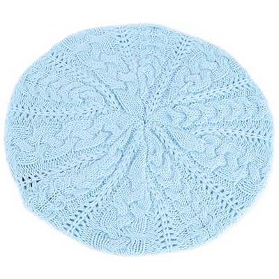 Women's Light Blue Solid Color 11 Inch Diameter Knitted Acrylic Beret ...