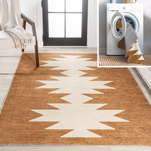 3' X 5' Chayton Minimalist Geometric Machine-washable Area Rug, Rust ...