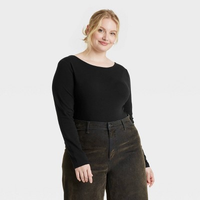 Women's Fitted Long Sleeve Scoop Neck T-shirt - Universal Thread™ Black ...