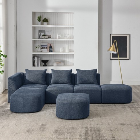 L Shape Sectional Sofa With Chaise And Ottoman, Modular Sofa, Diy ...