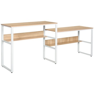 Homcom 83" Two Person Computer Desk With 2 Storage Shelves, Double Desk ...