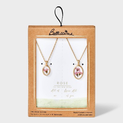 Women's Gold Over Sterling Silver Pressed Flowers Heart Pendant Chain ...