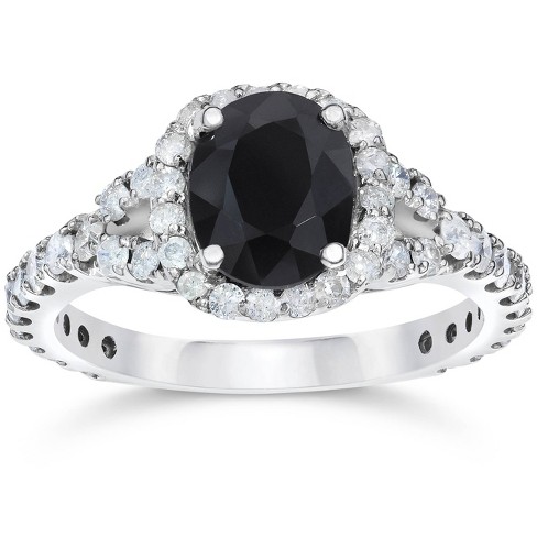 Pompeii3 2 Ct Black Sapphire & Diamond Cushion Halo Engagement Ring 14k White Gold - Size 9 : Target