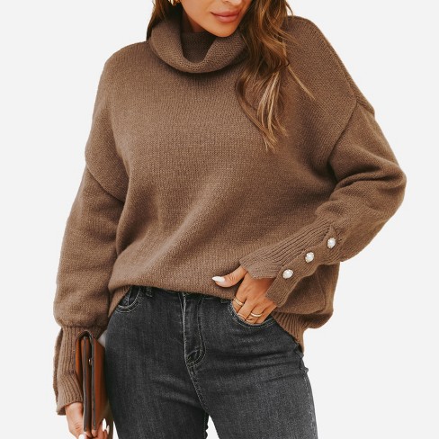 Women's Turtleneck Buttoned Sleeve Sweater - Cupshe : Target