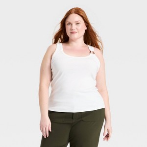 Women's Slim Fit Hardware Ribbed Tank Top - A New Day™ White 2X : Target