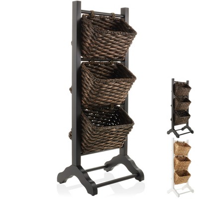 Mdesign Water Hyacinth 3-tiered Storage Baskets Floor Stand - Black ...