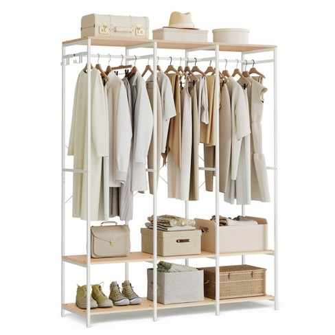 Songmics Clothes Rack, Iron And Wood Wardrobe Closet Organizer, Heavy ...