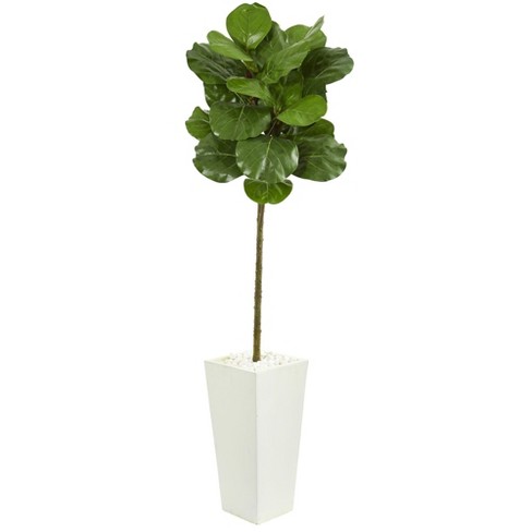 Nearly Natural 5.5-ft Fiddle Leaf Artificial Tree In White Tower ...