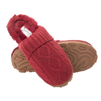 Jessica Simpson Womens Cable Knit Scuff Slippers - Burgundy Knit/Large ...