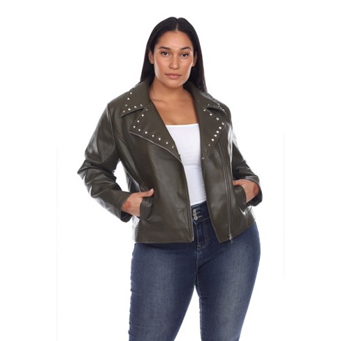 Plus Size Pu Faux Leather Jacket Green 3x - White Mark : Target