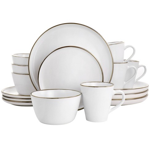 16pc Arthur Stoneware Dinnerware Set With Rim Matte White/gold - Elama ...