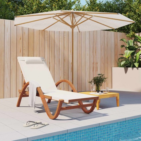 Vidaxl Sun Lounger With Pillow White Textilene And Solid Wood Poplar ...