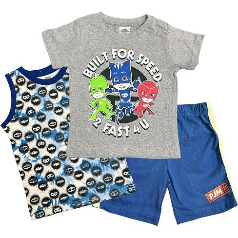 Pj Masks Toddler Boy's 3-piece T-shirt, Tank Top And Short Set, Gray ...
