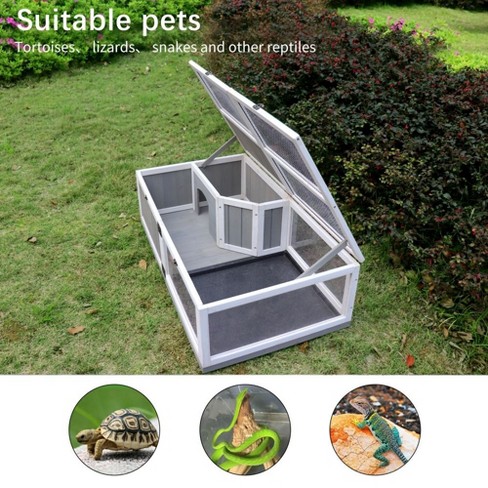 Tortoise Habitat Wooden Turtle House With Waterproof Activity Tray ...