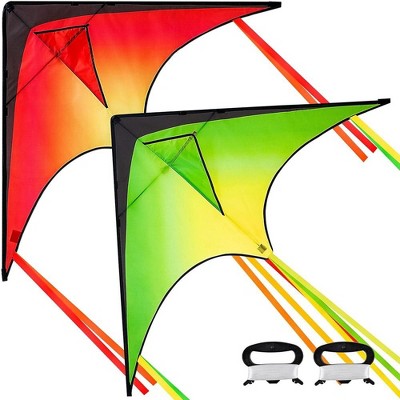 Syncfun 3 Packs Large Delta Kite Orange, Green And Purple, Easy To Fly ...