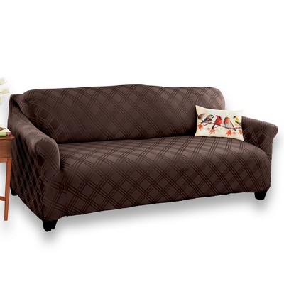 Collections Etc Double Diamond Stretch Furniture Cover Sofa Chocolate ...