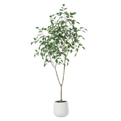 Kazeila 5ft Faux Ficus Tree With Oval White Planter, Pre Potted Faux ...