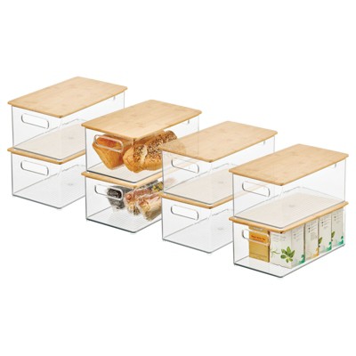 Mdesign Plastic Kitchen Storage Box With Bamboo Lid And Handles, 8 Pack ...