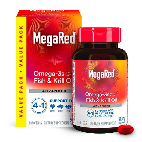 Megared Advanced 4-in-1 Omega 3 Fish Oil 500mg Softgels - 80ct : Target