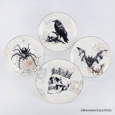 Gothic Elegance Set Of 4 Plates With Real Gold Trim, Halloween ...