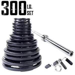 Rubber Grip Olympic Weight Set with Bar and Collars for Home and Gym ...