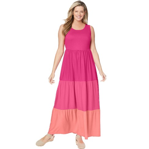 Woman Within Women's Plus Size Colorblock Tiered Dress - 3x, Raspberry ...