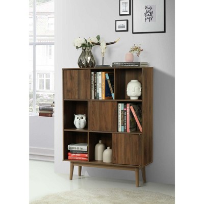 35.5" 3 Level Bookshelf With Doors Tan Wood - Ore International : Target