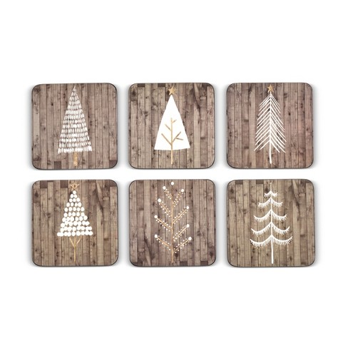 Pimpernel Wooden White Christmas Coasters - Set Of 6 - 4.25" Square ...