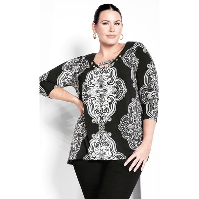 Avenue | Women's Plus Size Top Addison Placement - Black Paisley - 30w ...