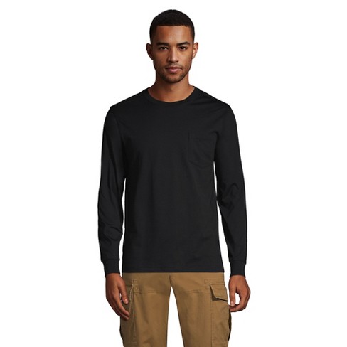 Lands' End Men's Tall Super-t Long Sleeve T-shirt With Pocket - Medium Tall - Black : Target