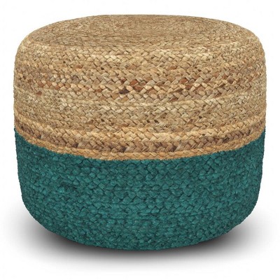 Maron Contemporary Round Pouf Aqua/ Natural - Wyndenhall: Upholstered ...