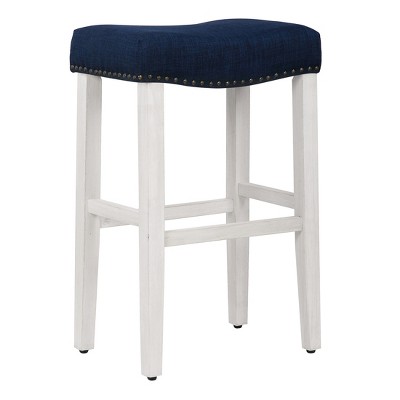 Westintrends 29" Upholstered Backless Saddle Seat Bar Stool, Black/navy ...