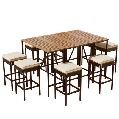 10-Piece Outdoor Bar Height Dining Set with 2 Acacia Wood Table, 8 ...