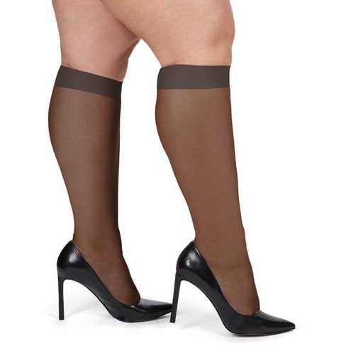 Memoi Women's 2 Pair Pack Energizing Curvy Knee Highs Off Black 1x-2x ...