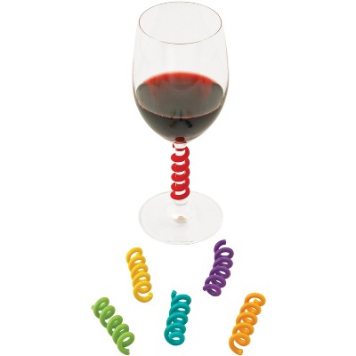 Stem Spring: Set Of 6 Multicolored Coil Shaped Silicone Wine Glass ...