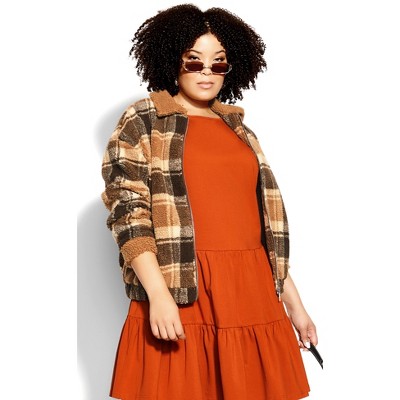 Women's Plus Size Scottie Jacket - Toffee Check | City Chic : Target