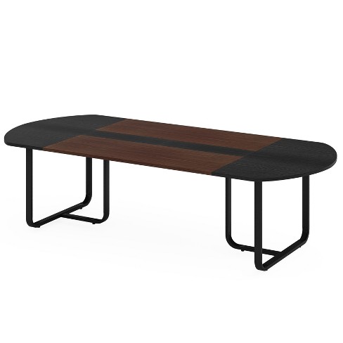 Tribesigns 70.86" Modern Oval Executive Computer Desk, Brown And Black ...