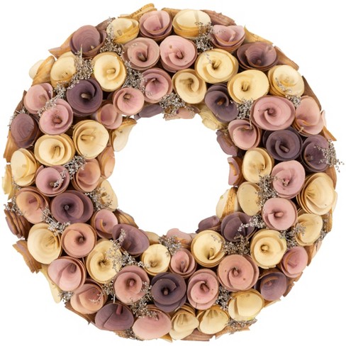 Northlight Artificial Floral Wooden Spring Wreath - 12" - Pink And ...