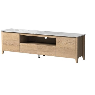 Jasper Tv Stand For Tvs Up To 75" Oak - Manhattan Comfort: Media ...