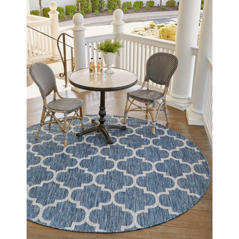 Unique Loom 7' 10 X 7' 10 Round Indoor/outdoor Trellis Navy Blue Area ...