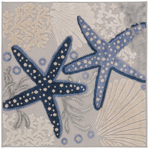 Nourison Aloha Ocean Starfish Indoor/outdoor Square Rug Blue Grey 3' X ...