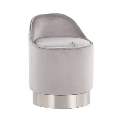 Lumisource Marla Glam Vanity Stool Steel velvet Chrome silver Round Swivel Mid century Modern Ottoman With Storage Target