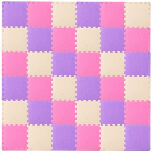 Prosource Kids Solid Floor Play Mat 3/8-in, 36 Sq Ft - 36 Tiles, Pink ...