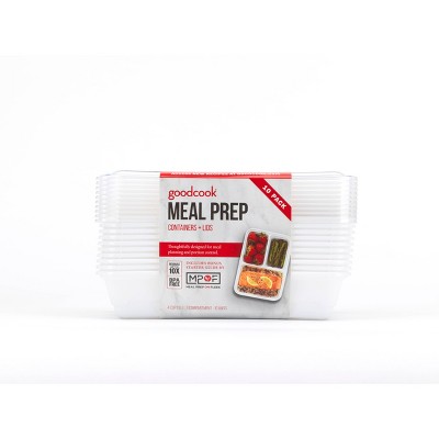 GoodCook Meal Prep 3 Compartment Rectangle White Containers + Lids ...