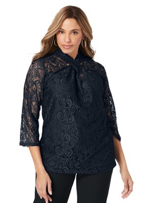 Jessica London Women's Plus Size Lace Twist Top - S, Black : Target