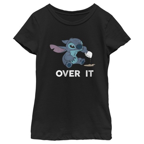 Girl's Lilo & Stitch Over It Distressed Stitch T-shirt - Black - Large ...