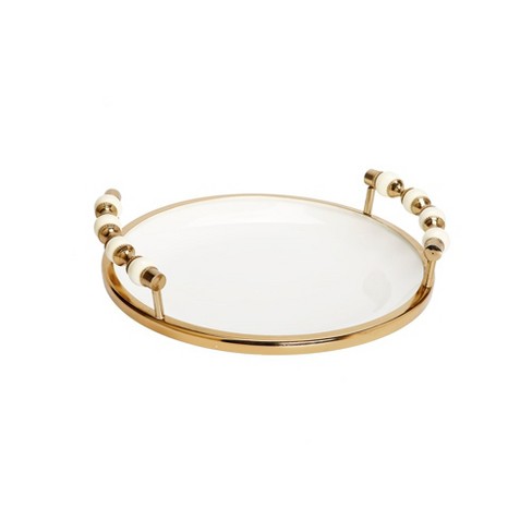 Classic Touch Round Tray With Gold Beaded Handles : Target