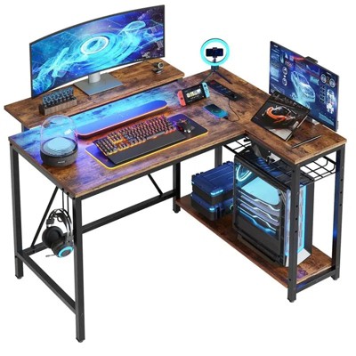 Bestier 42 Inch Small L Shaped Gaming Desk With Charging Port & Led ...